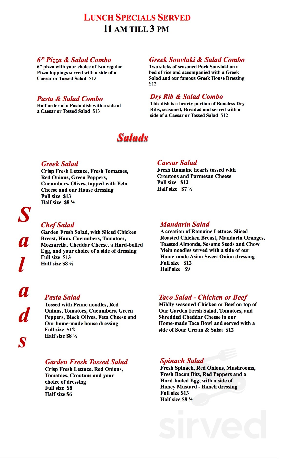 Menu for Fired Up Grill in Estevan, SK | Sirved