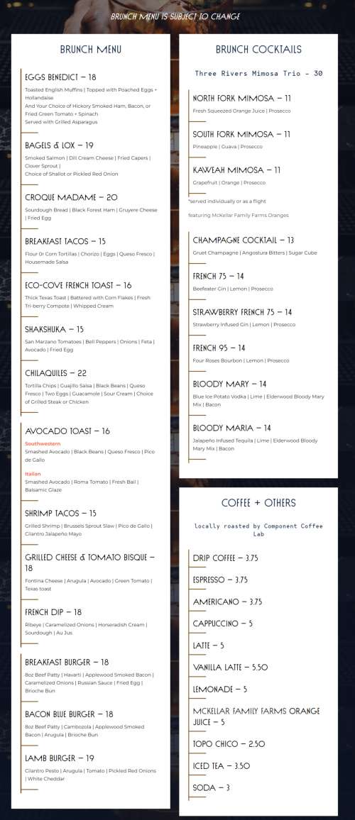 The Elderwood menu in Visalia, California, USA