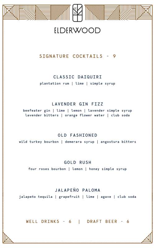 The Elderwood menu in Visalia, California, USA