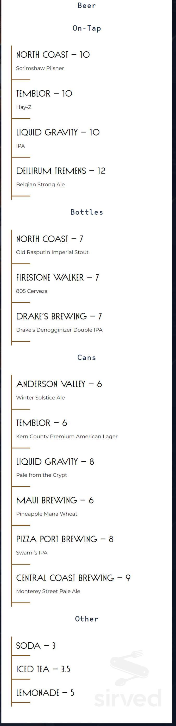 The Elderwood menu in Visalia, California, USA