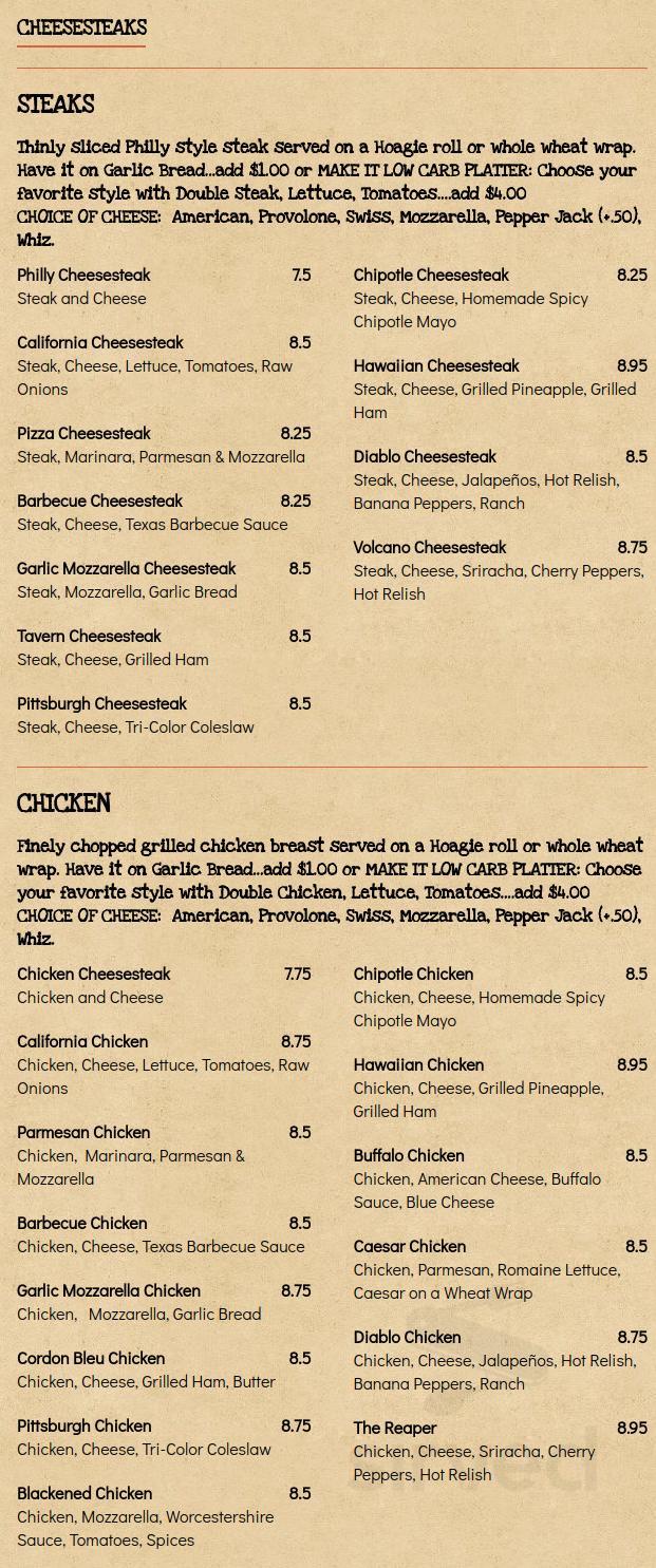 Menu - Hoboken NJ's Midtown Philly Steaks | Sirved