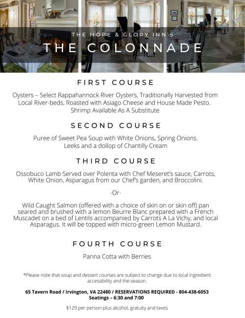 The Dog and Oyster Micro-Vineyard and Oyster Bar menu in Irvington ...