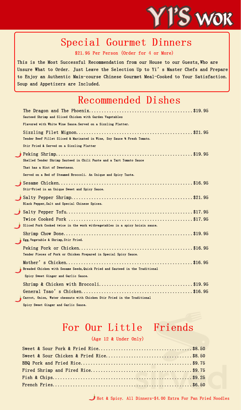 Yi's Wok menus in Redmond, Oregon, United States