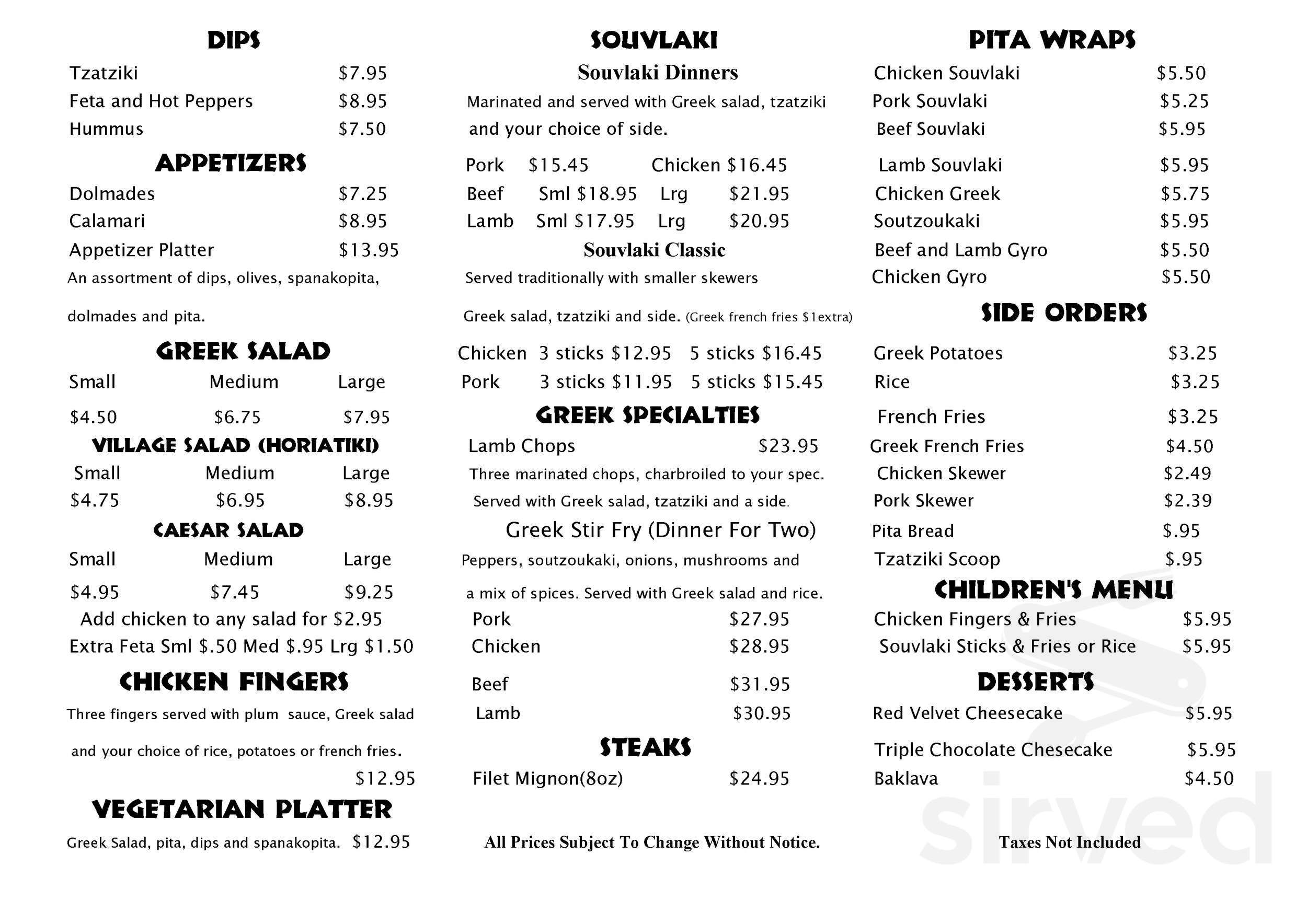 The Favourite Greek menu in Peterborough, Ontario, Canada