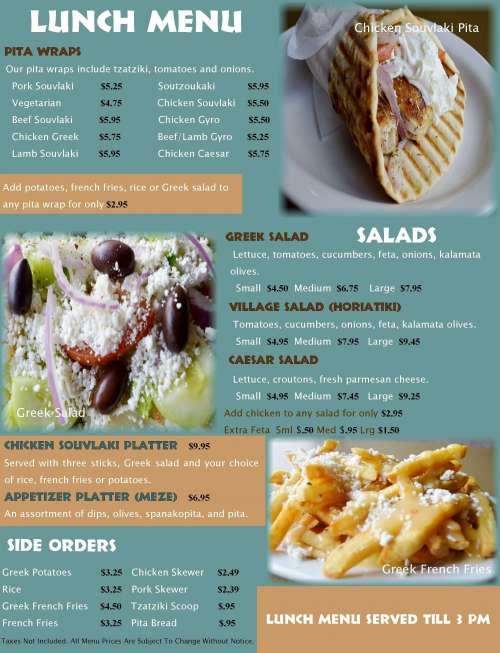 The Favourite Greek menu in Peterborough, Ontario, Canada