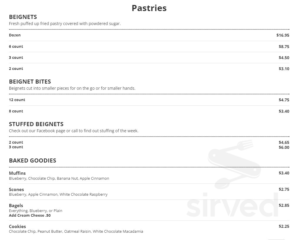 Downtown Jeaux menu in Houma, Louisiana, USA