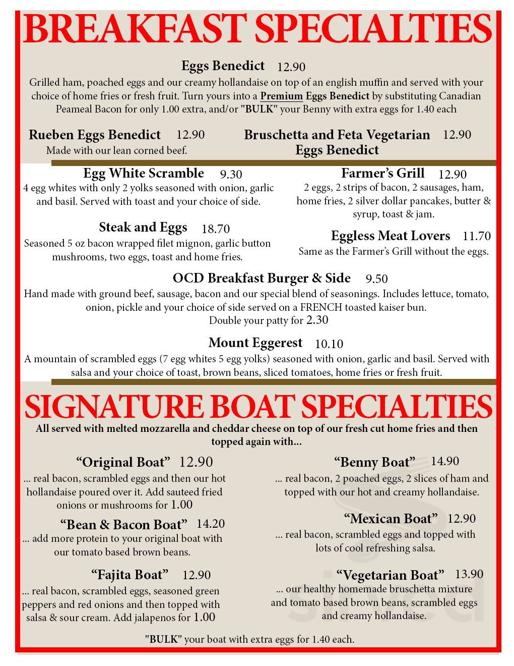 Ole Country Diner menu in Sarnia, Ontario, Canada