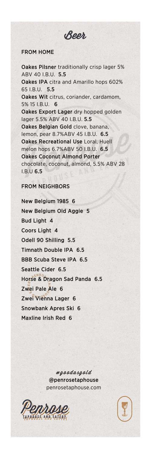 Penrose Taphouse & Eatery menu in Fort Collins, Colorado, USA