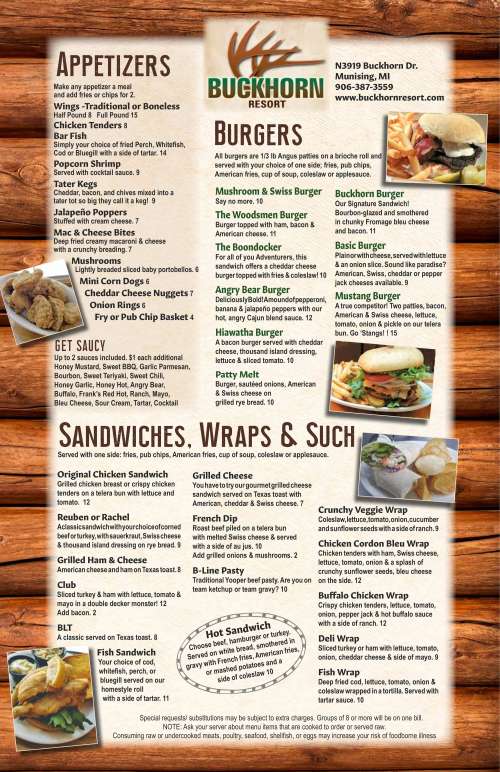 Buckhorn Resort menu in Munising, Michigan, USA