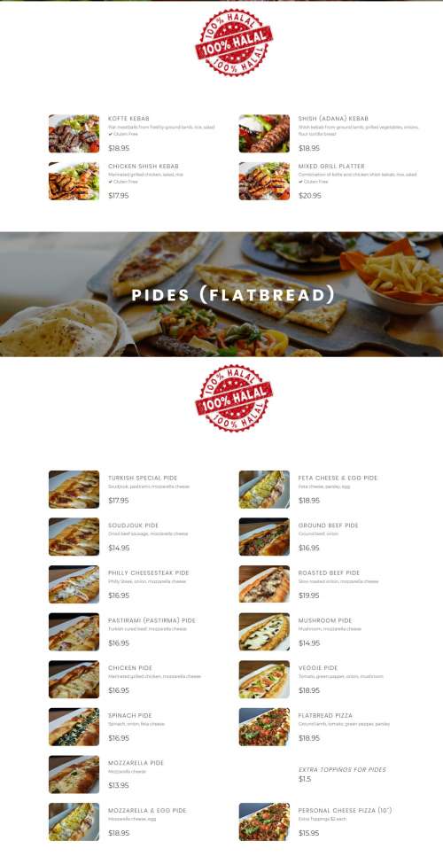 Galata Kebab & Pide House menu in Pompano Beach, Florida, USA