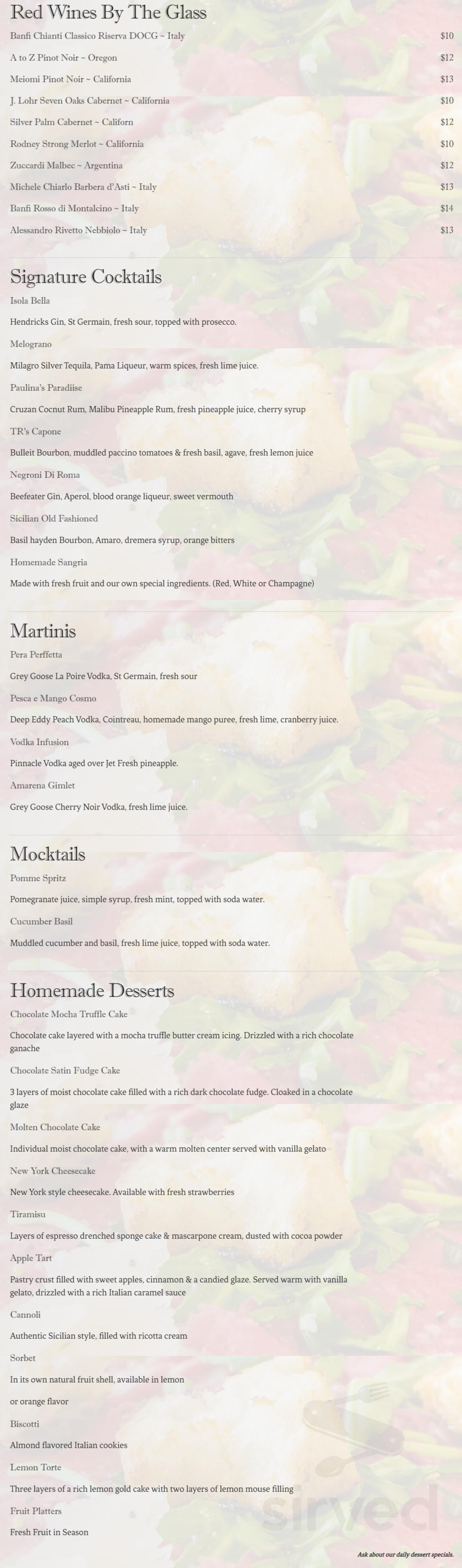Torre Restaurant Group menu in Lincoln, Rhode Island, USA
