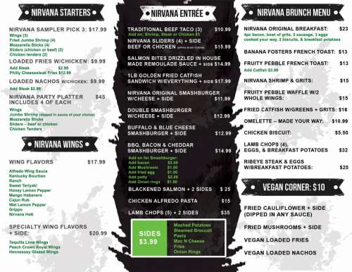 Nirvana Bar & Lounge menu in Murfreesboro, Tennessee, USA