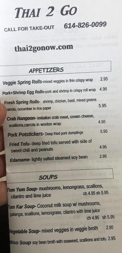 Thai 2 Go menus in Columbus, Ohio, United States