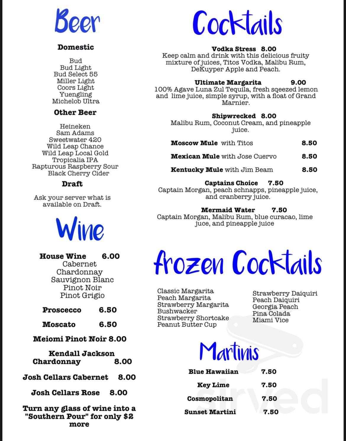 Tidbits Grill menu in Pine Mountain, Georgia, USA