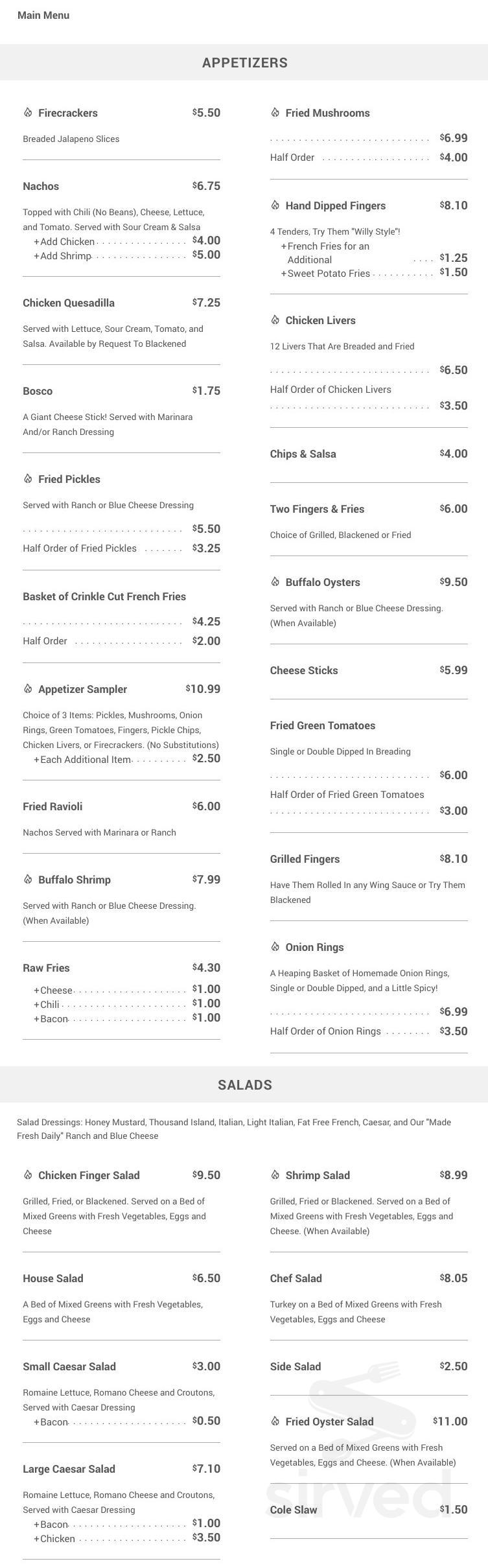 Menu - Rock Hill SC's Shawkers Grill & Bar | Sirved
