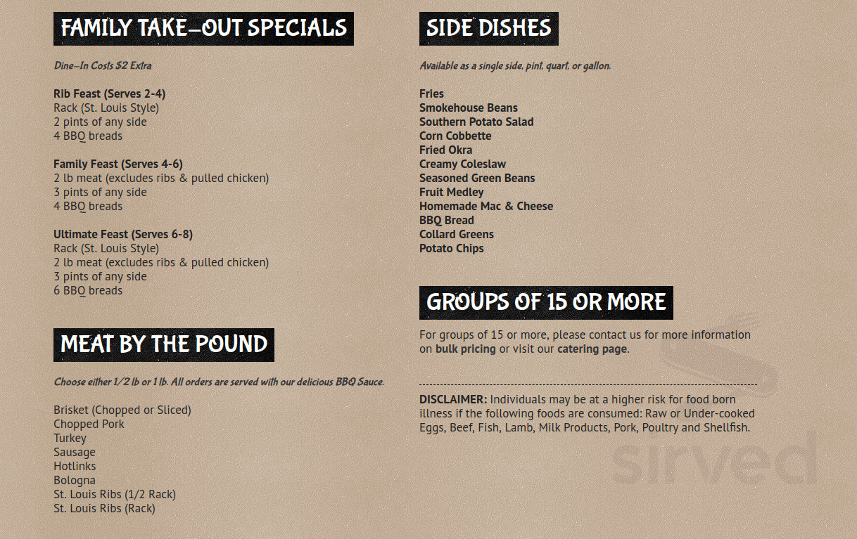 Ray's BBQ menu in Moore, Oklahoma, USA