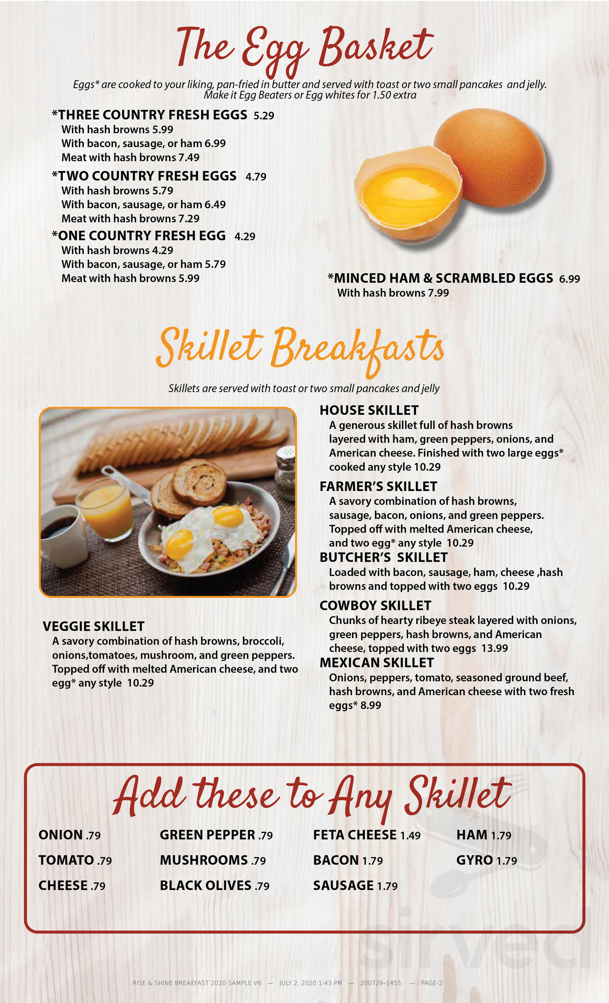 Menu for Rise and Shine Family Restaurant in Sycamore, IL | Sirved