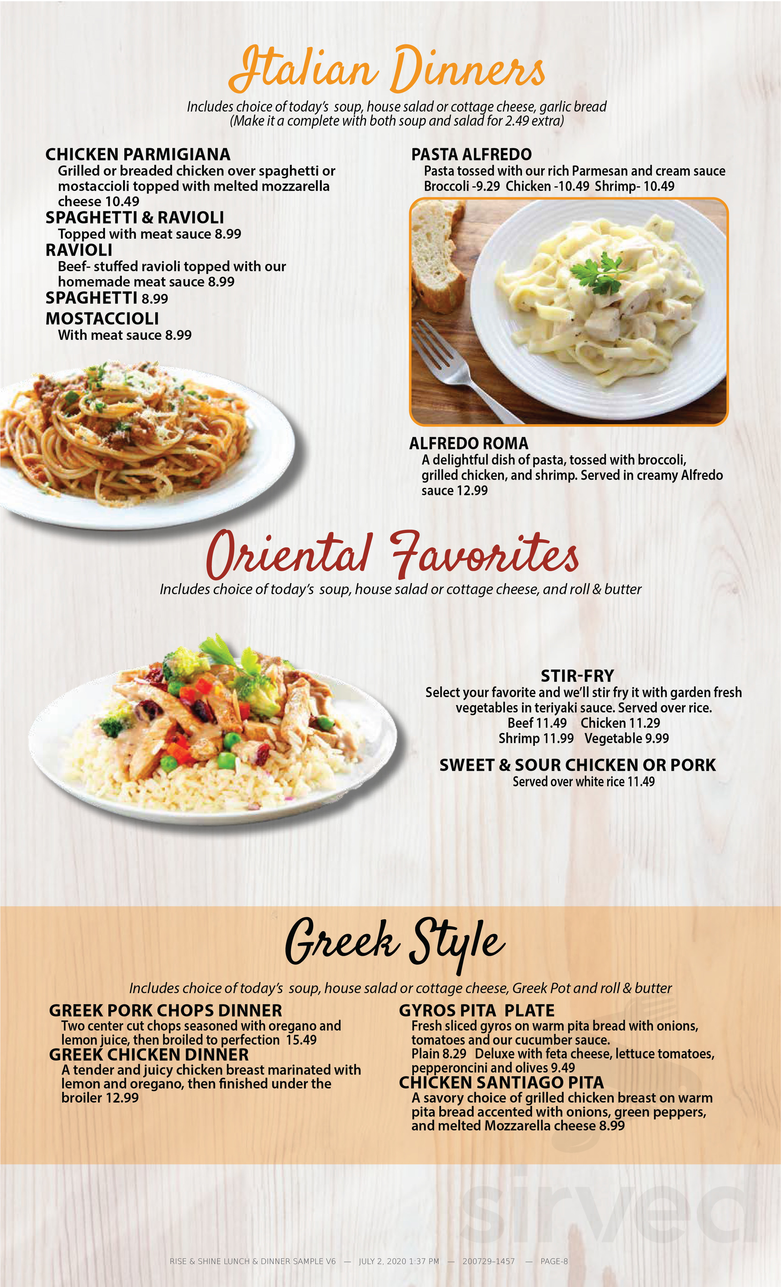 Rise and Shine Family Restaurant menu in Sycamore, Illinois, USA