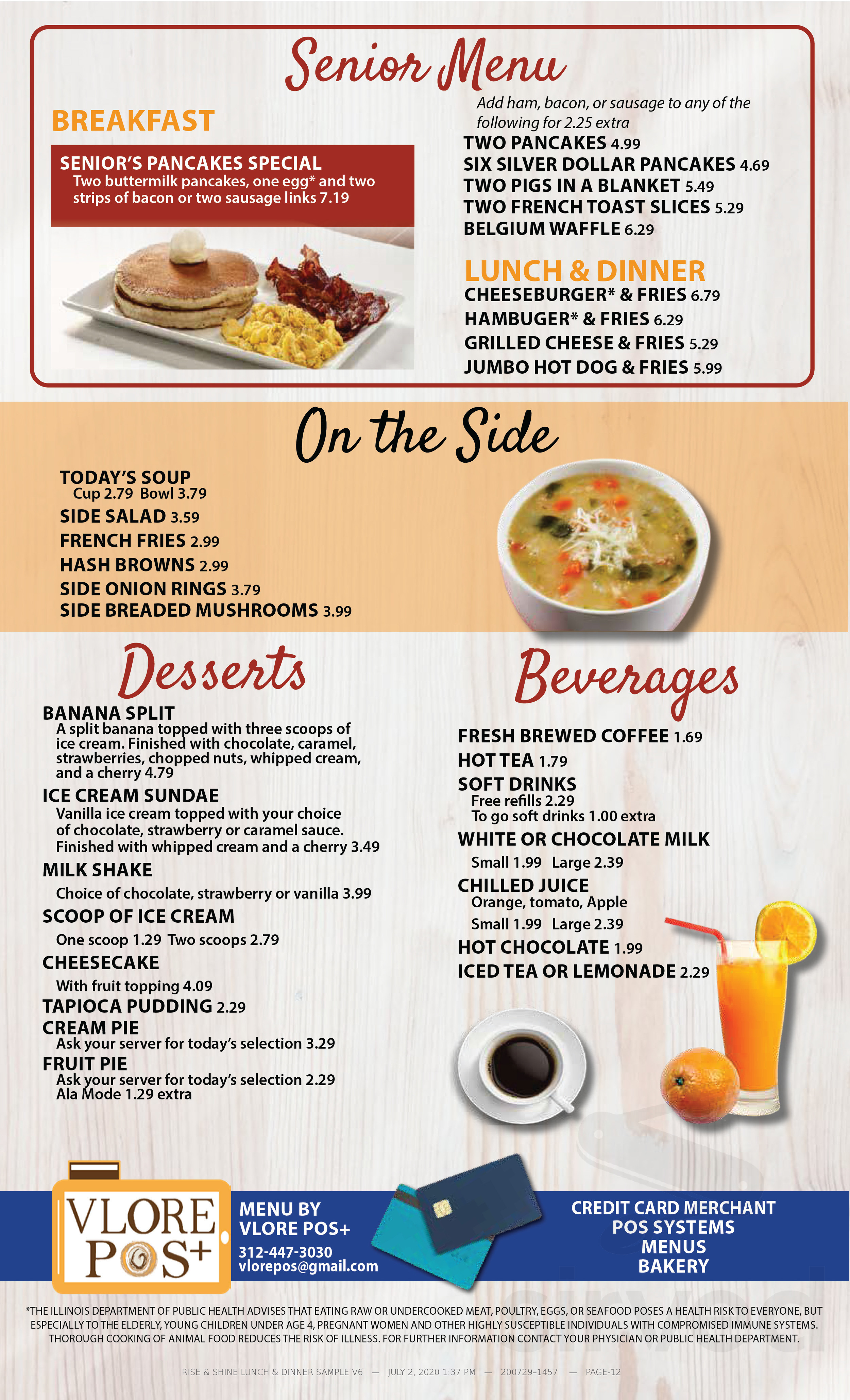 Menu for Rise and Shine Family Restaurant in Sycamore, IL | Sirved
