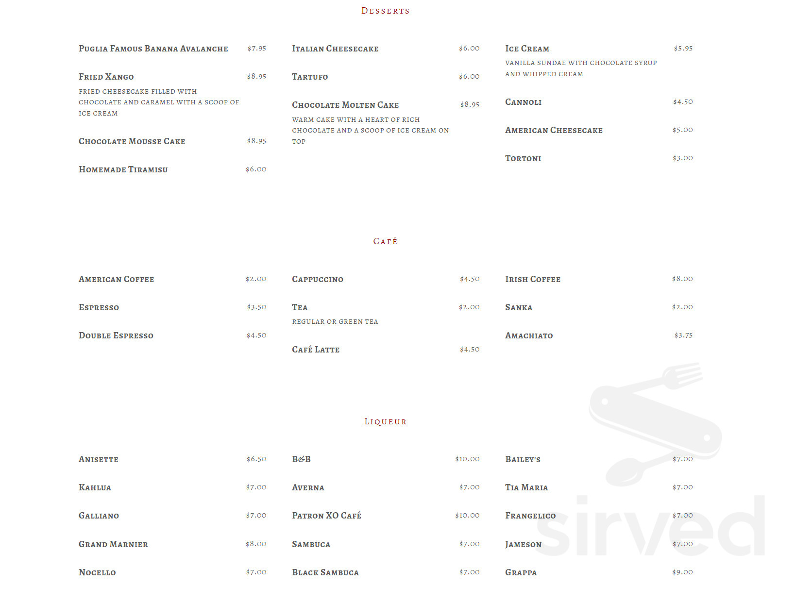 Puglia menu in New York, New York, USA