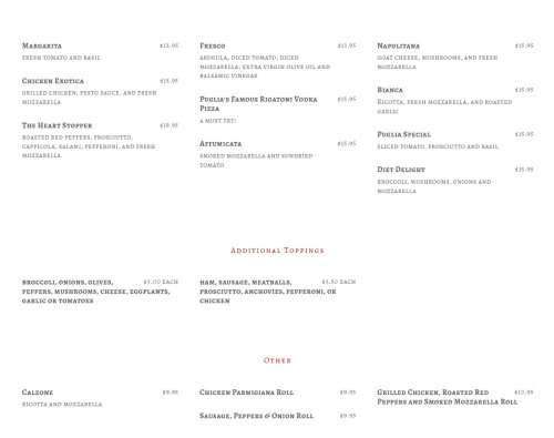 Puglia menu in New York, New York, USA