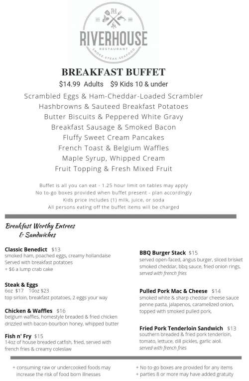 Riverhouse Restaurant menu in Atchison, Kansas, USA