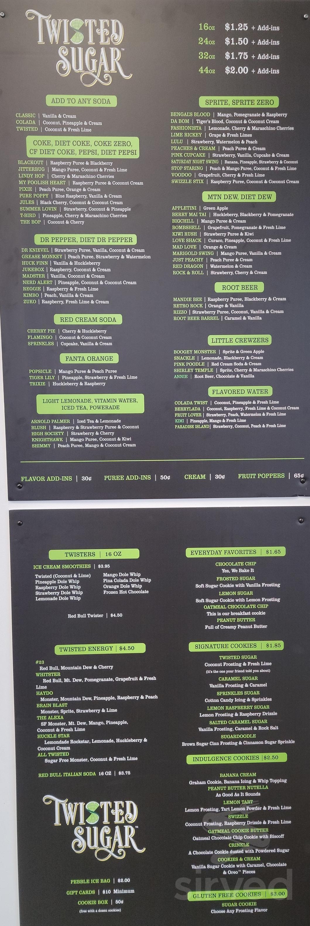 Twisted Sugar menu in South Ogden, Utah, USA