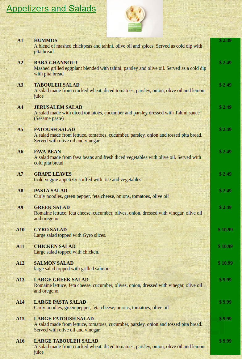 Menu - Webster TX's Al Basha | Sirved