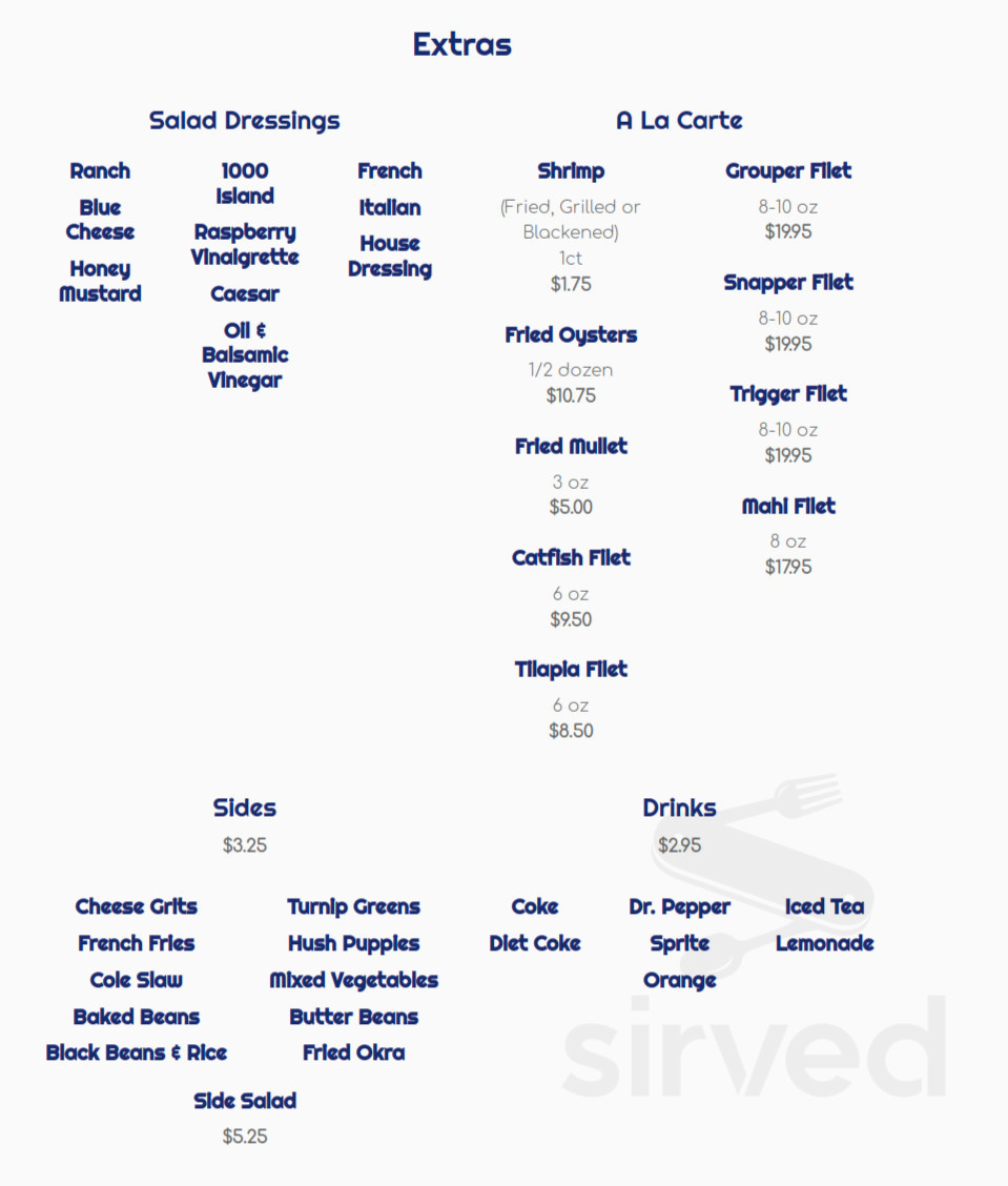 Menu for The Fishing Hole Milton Restaurant in Milton, FL | Sirved