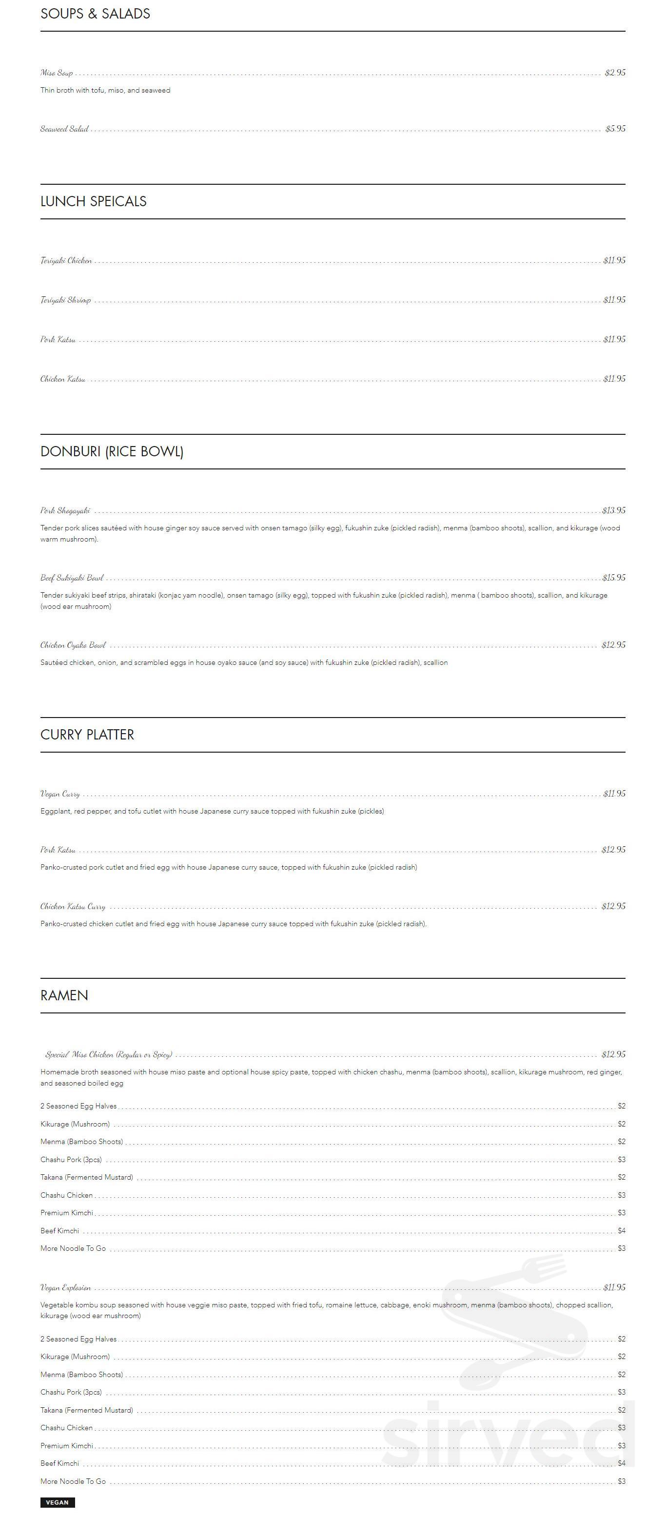 Menu - New Providence NJ's KAWA RAMEN HOUSE | Sirved