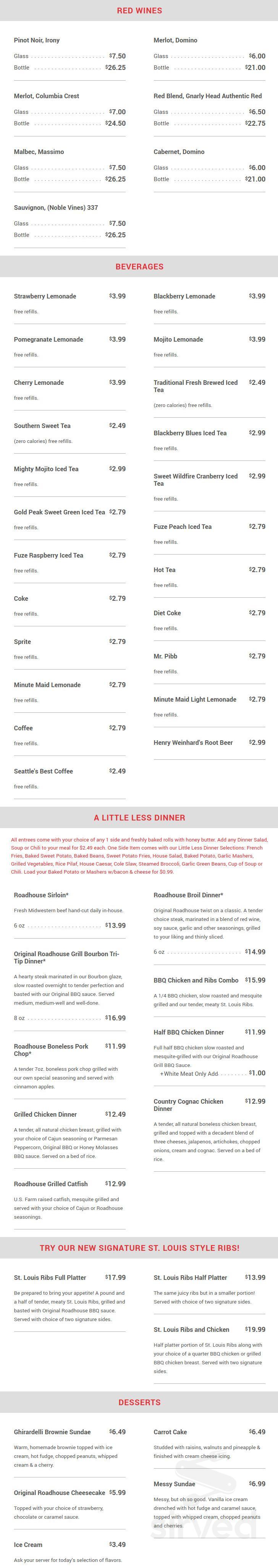 Original Roadhouse Grill menu in Whittier, California, USA