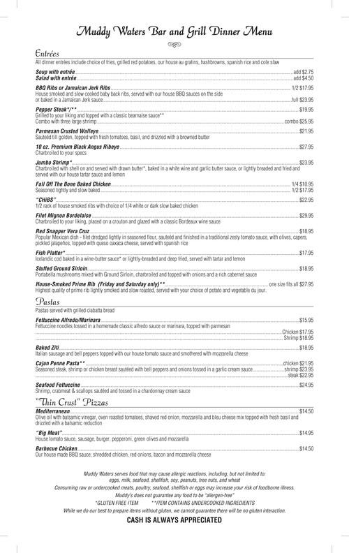 Muddy Waters Bar & Grill menu in Prescott, Wisconsin, USA
