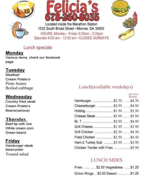 Felicia's Kitchen menu in Monroe, Georgia, USA
