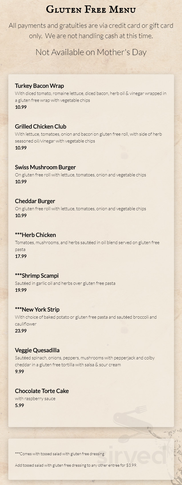 Menu - Cobleskill NY's Bull’s Head Inn | Sirved