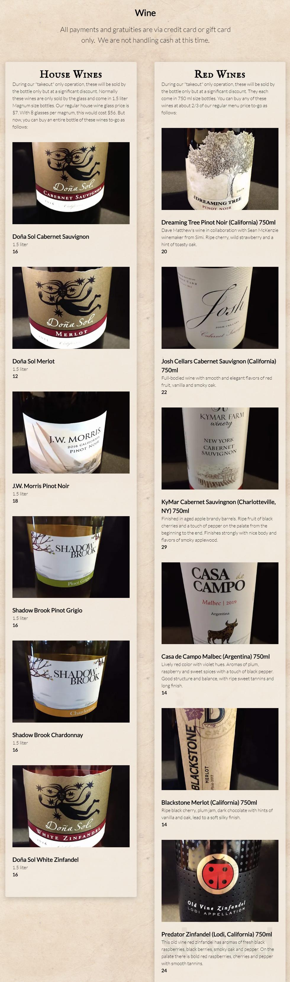 Menu - Cobleskill NY's Bull’s Head Inn | Sirved