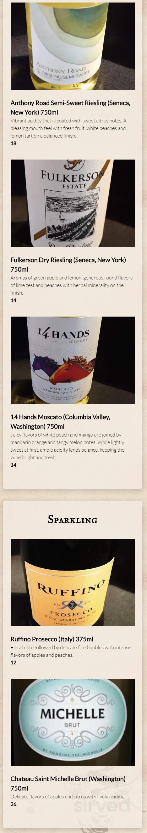 Menu - Cobleskill NY's Bull’s Head Inn | Sirved