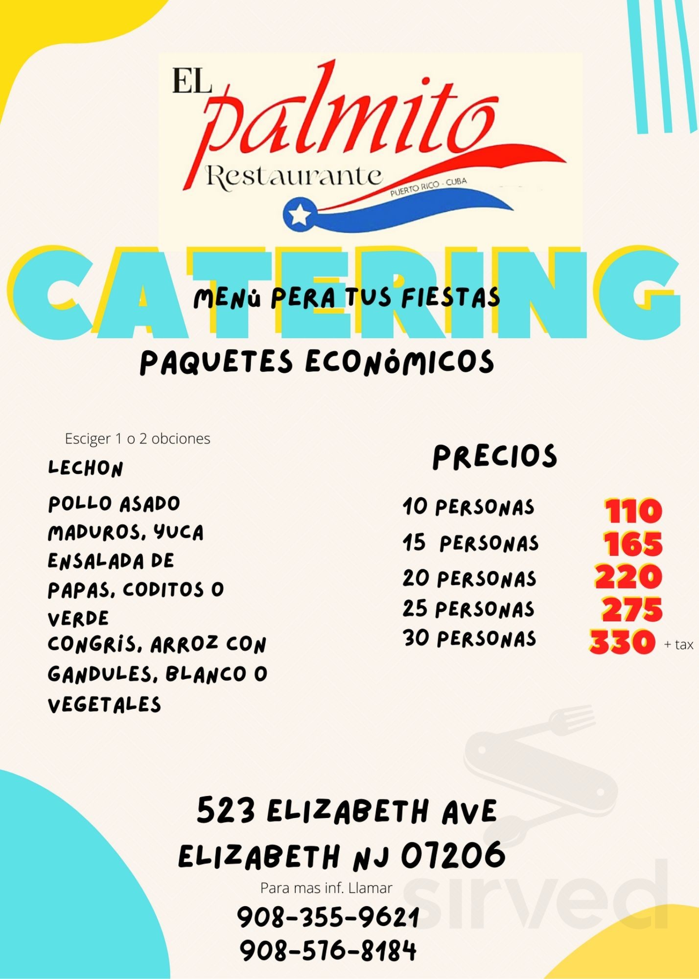 El Palmito Restaurante menu in Elizabeth, New Jersey, USA