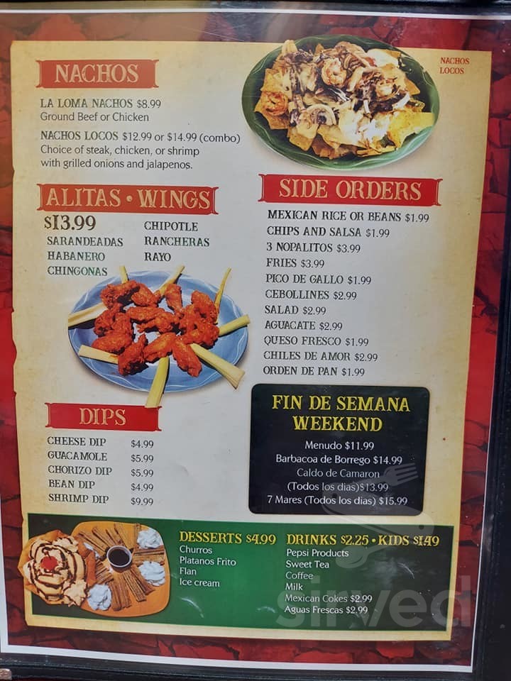La Loma Restaurant menu in Clarksville, Indiana, USA