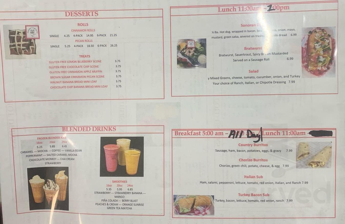 Nirvana's Cup of Joe menu in Sierra Vista, Arizona, USA