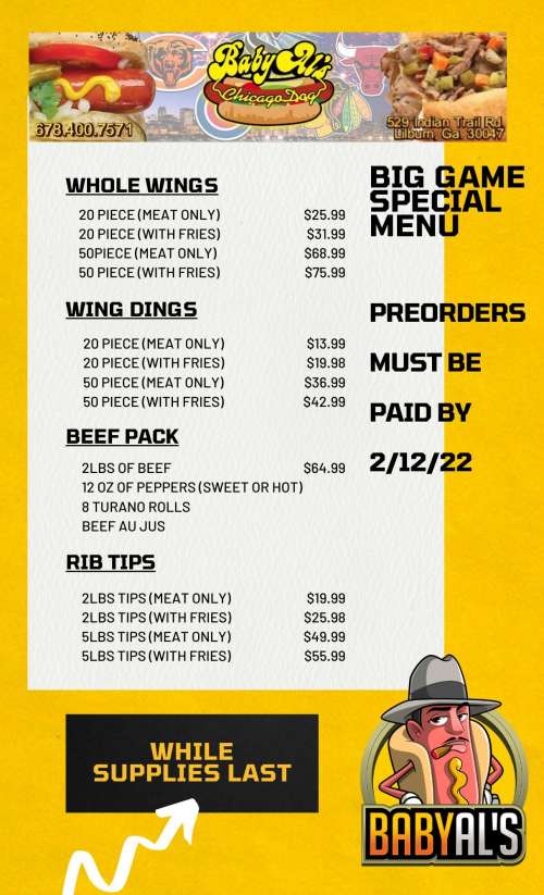 Baby AL's menu in Lilburn, Georgia, USA