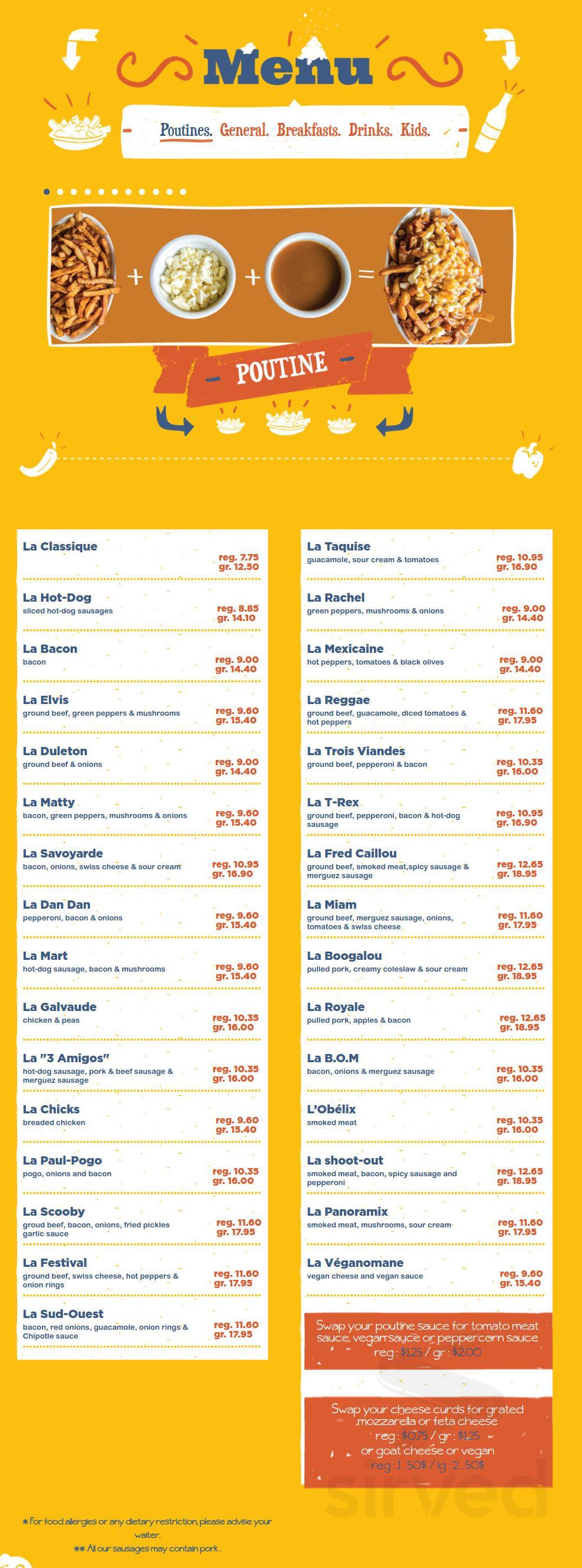 La Banquise menu in Montréal, Quebec, Canada