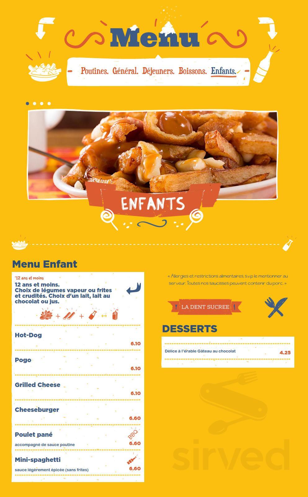 La Banquise menu in Montréal, Quebec, Canada