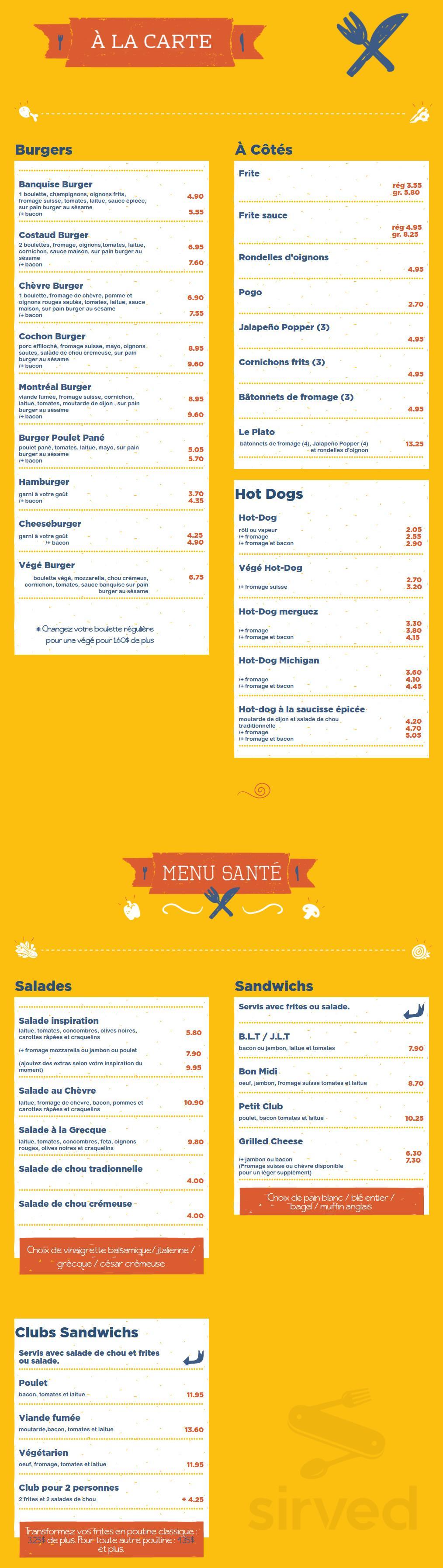 La Banquise menu in Montréal, Quebec, Canada