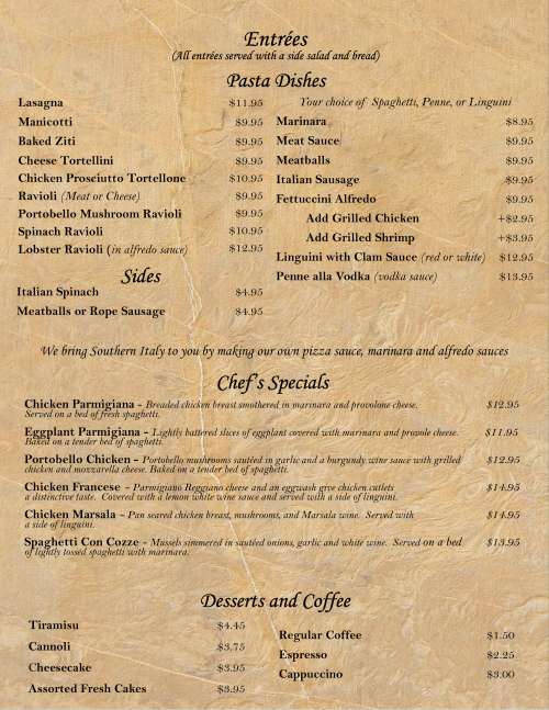 Rizzi's Pizza Cafe menu in Arlington, Tennessee, USA