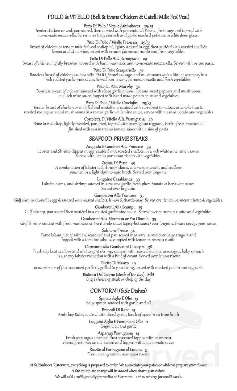 Saltimbocca Ristorante menu in Brick Township, New Jersey, USA