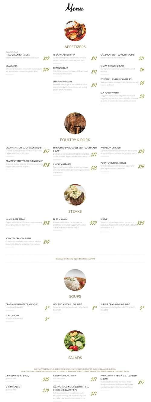 Grapevine Cafe' & Gallery menu in Donaldsonville, Louisiana, USA