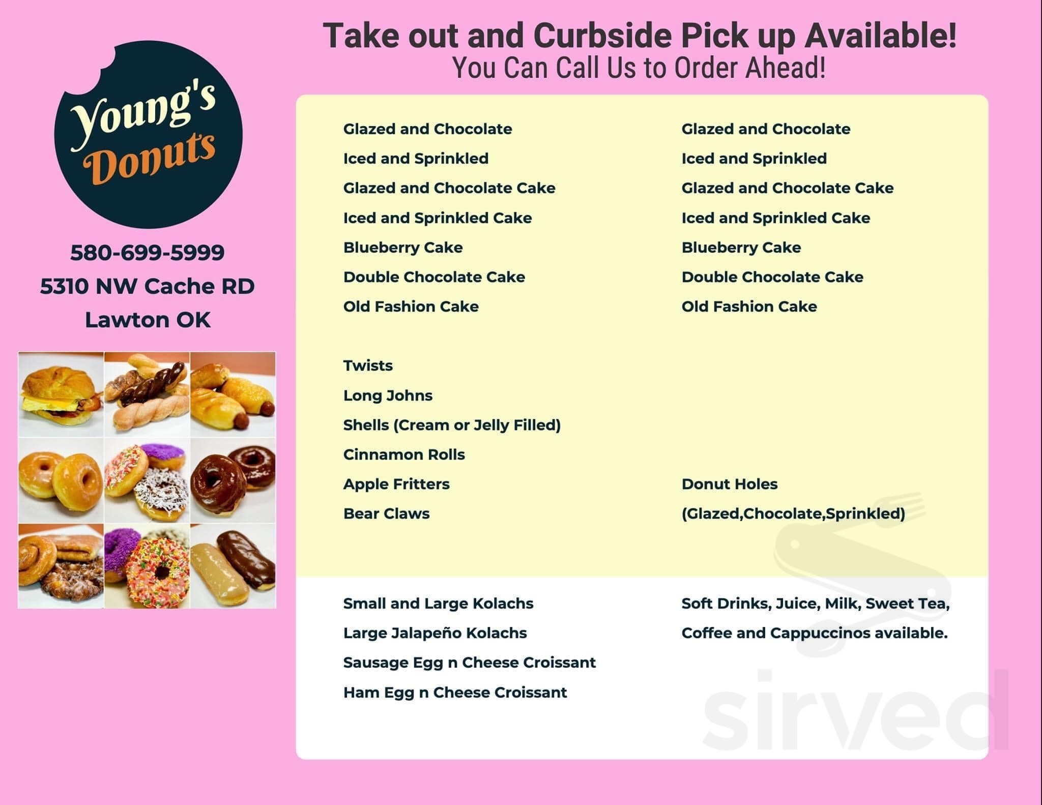 Young's Donuts menu in Lawton, Oklahoma, USA