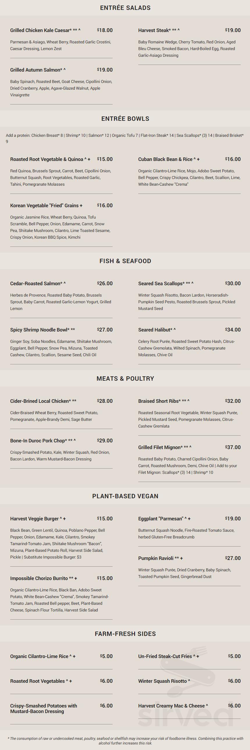 Harvest Seasonal Grill - Lancaster menu in Lancaster, Pennsylvania, USA