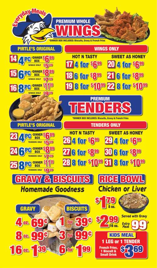 Jack Pirtle's Chicken menu in Memphis, Tennessee, USA