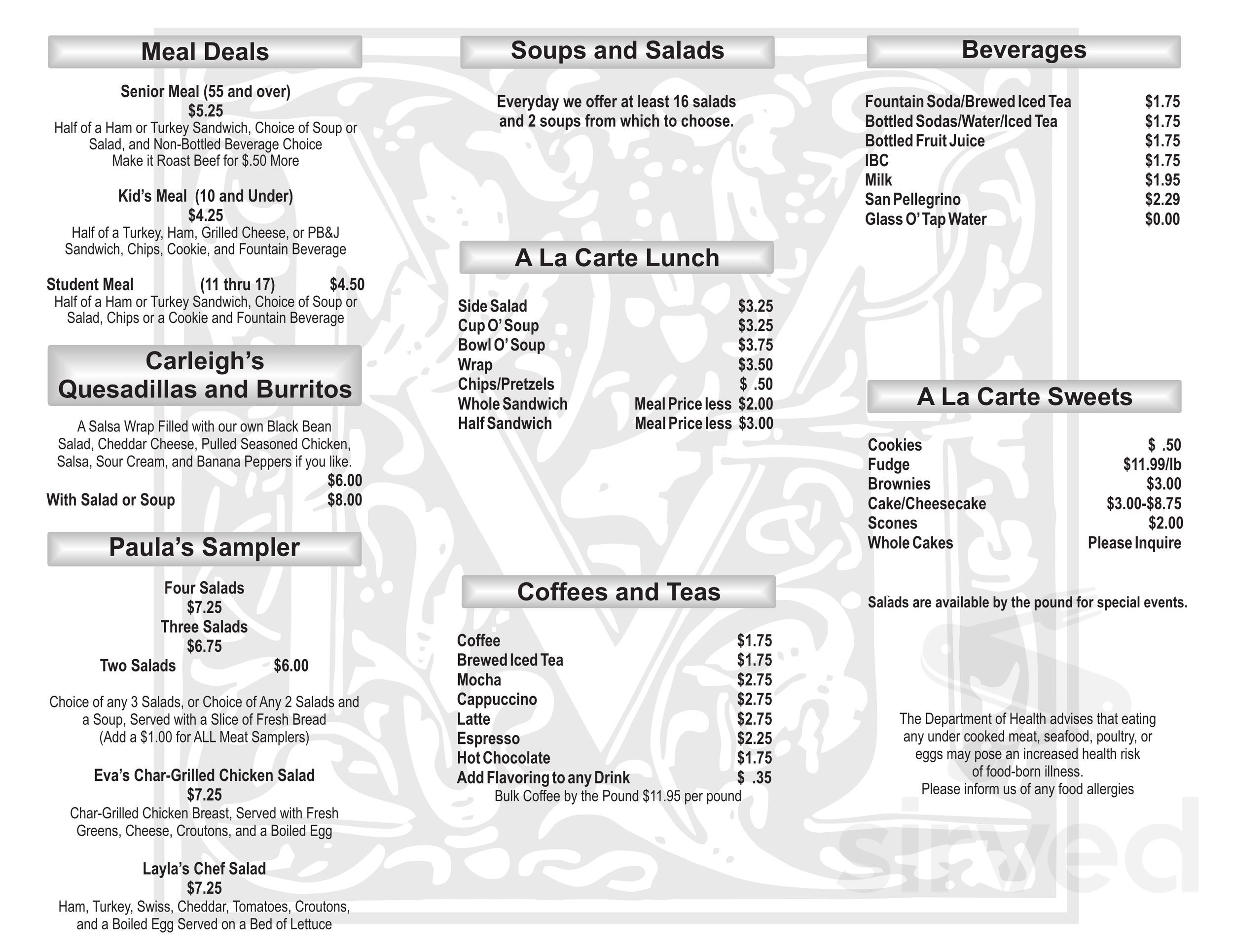 Montage menu in Greenville, Ohio, USA